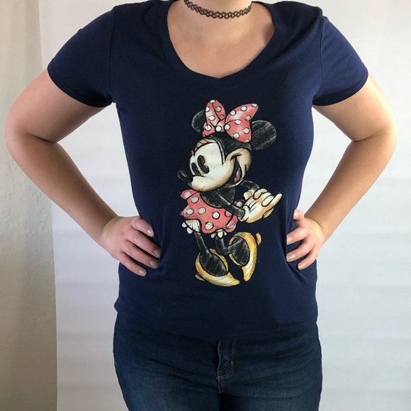 Disney | Tops | Disney Navy Blue Minnie Mouse Tshirt Sketch | Poshmark